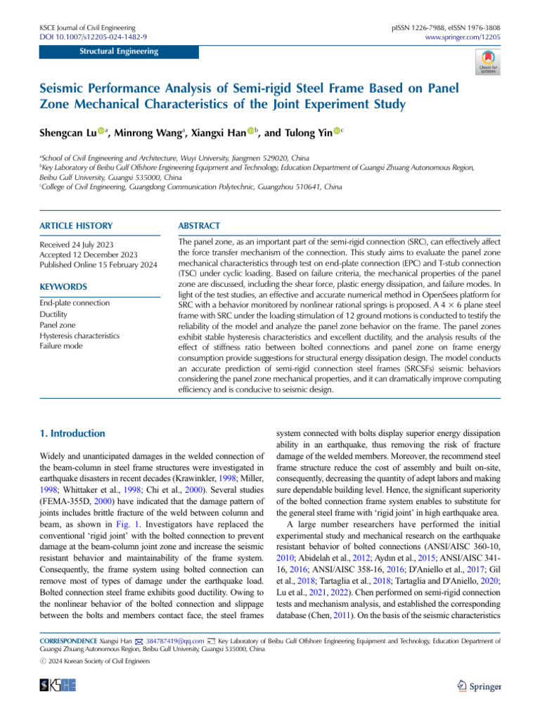Seismic Performance Analysis of Semi-Rigid Steel Frame Based On Panel ...