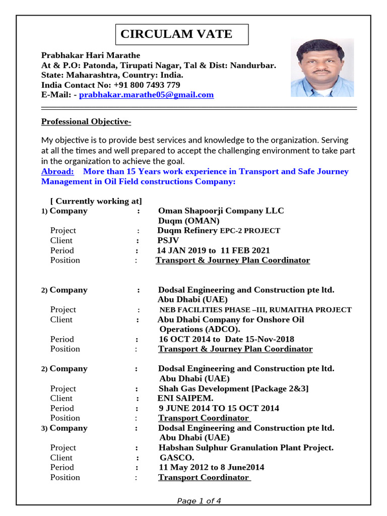Resume-Prabhakar Hari Marathe | PDF