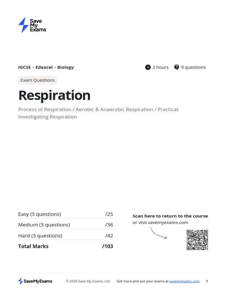 IGCSE Respiration Exam Questions Guide | PDF | Cellular Respiration ...