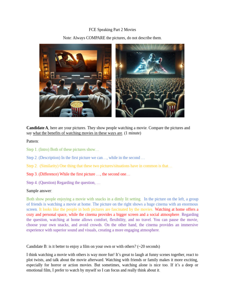 FCE Speaking Part 2: Movie Comparisons | PDF