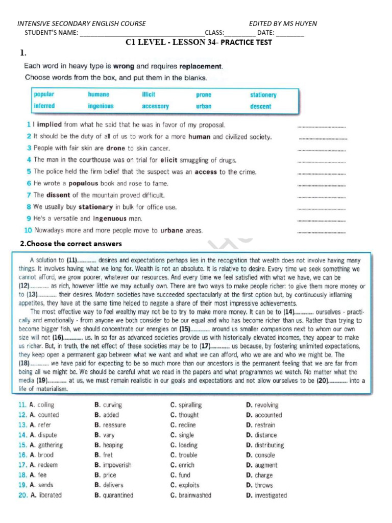 C1 Level English Practice Test 34 | PDF