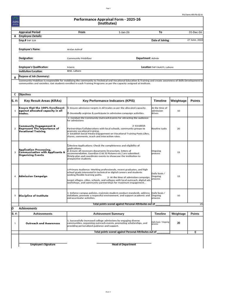 Objective Form - Arslan Ashraf - 2025-2026 | PDF | Communication ...