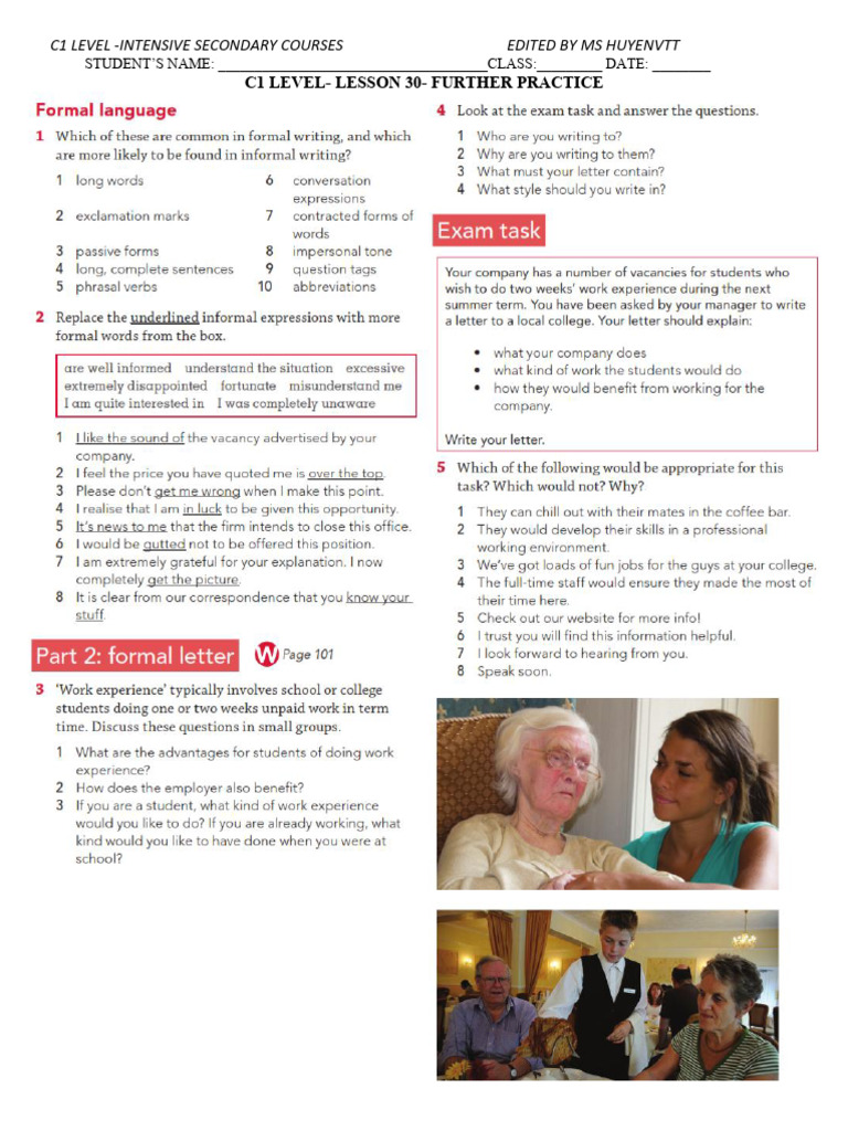 c1 Level - Lesson 30 - Further Practice | PDF