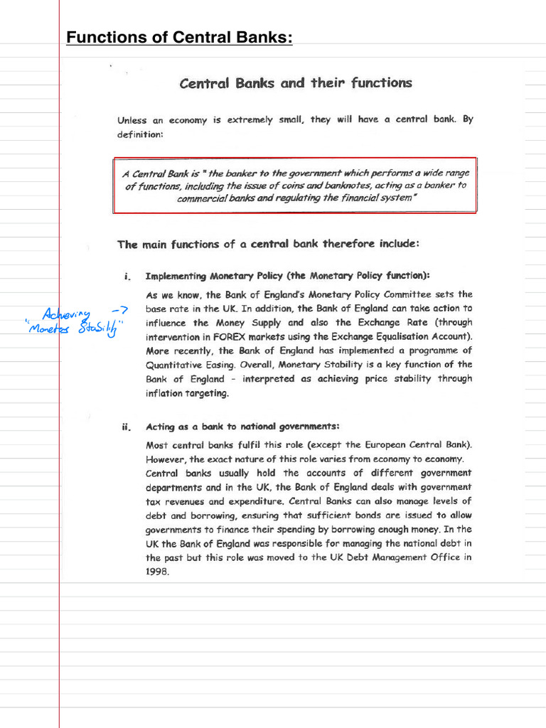 Functions of Central Banks | PDF