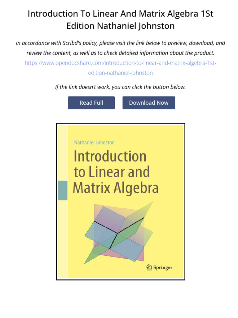 Introduction to Linear and Matrix Algebra 1st Edition Nathaniel ...