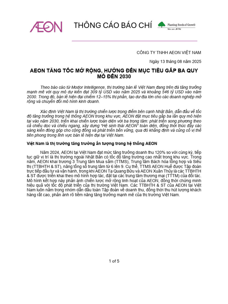 Case Study - Aeon Việt Nam | PDF
