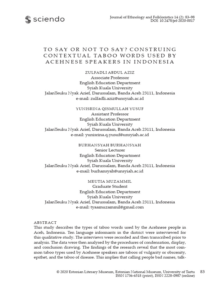 Aziz, Yusuf, Burhansyah & Muzammil (2020) - To Say or Not to Say ...