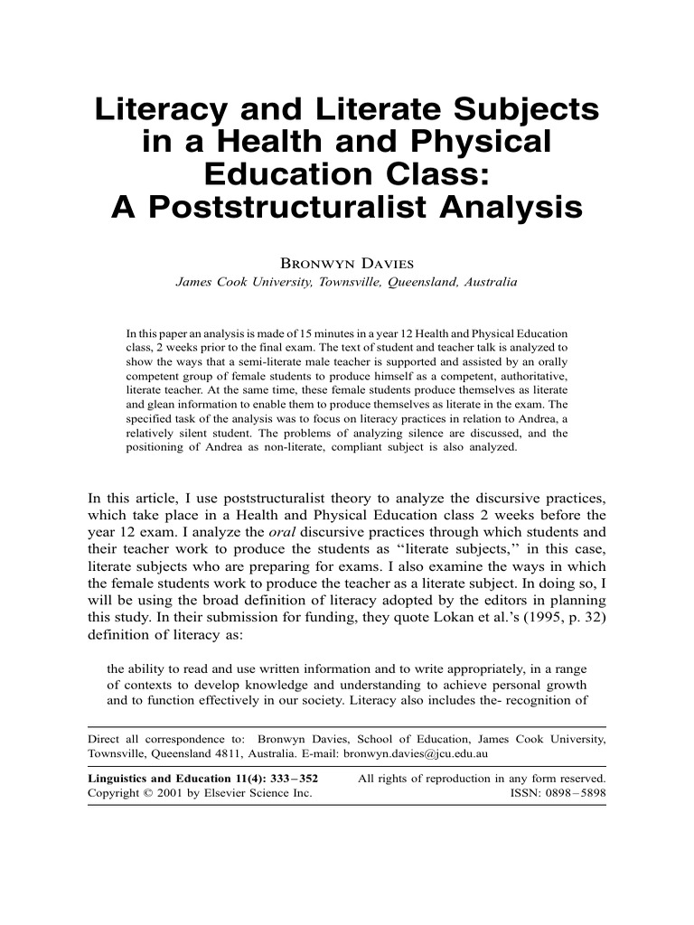 Poststructuralist Analysis of Literacy in Education | PDF | Literacy ...