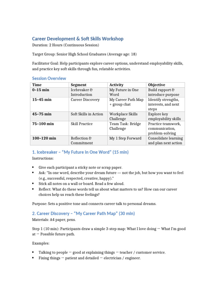 Career Development and Soft Skills Workshop Workbook | PDF | Skill ...