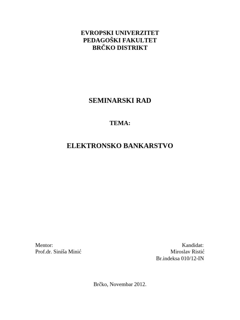 Elektronsko Bankarstvo | PDF