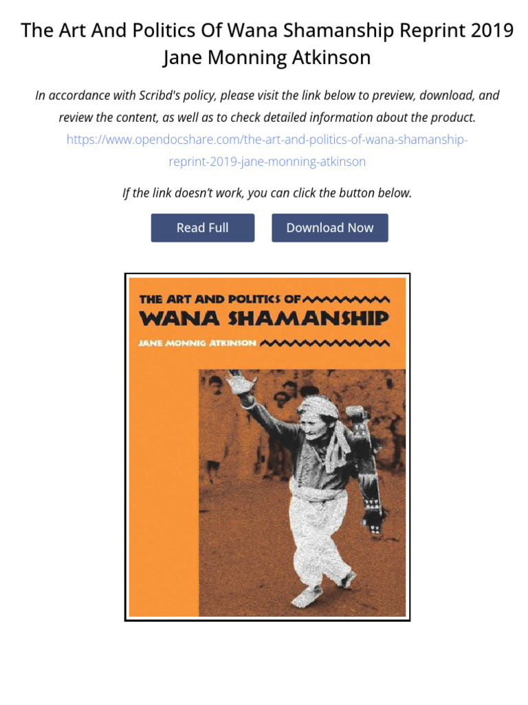 The Art And Politics Of Wana Shamanship Reprint 2019 Jane Monning ...
