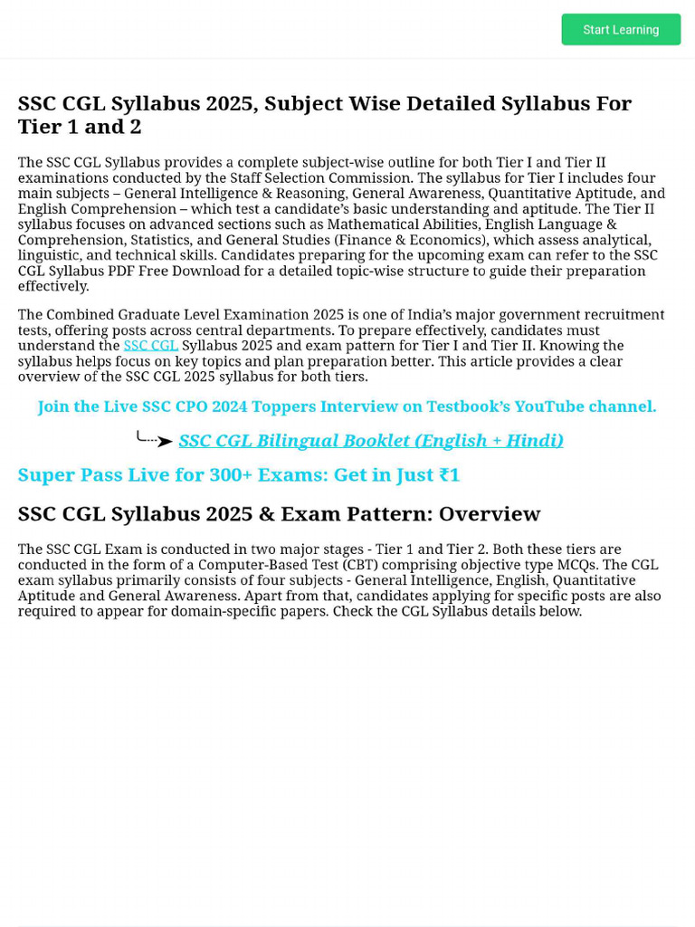 SSC CGL Syllabus 2025, Subject Wise Detailed Syllabus For Tier 1 and 2 ...