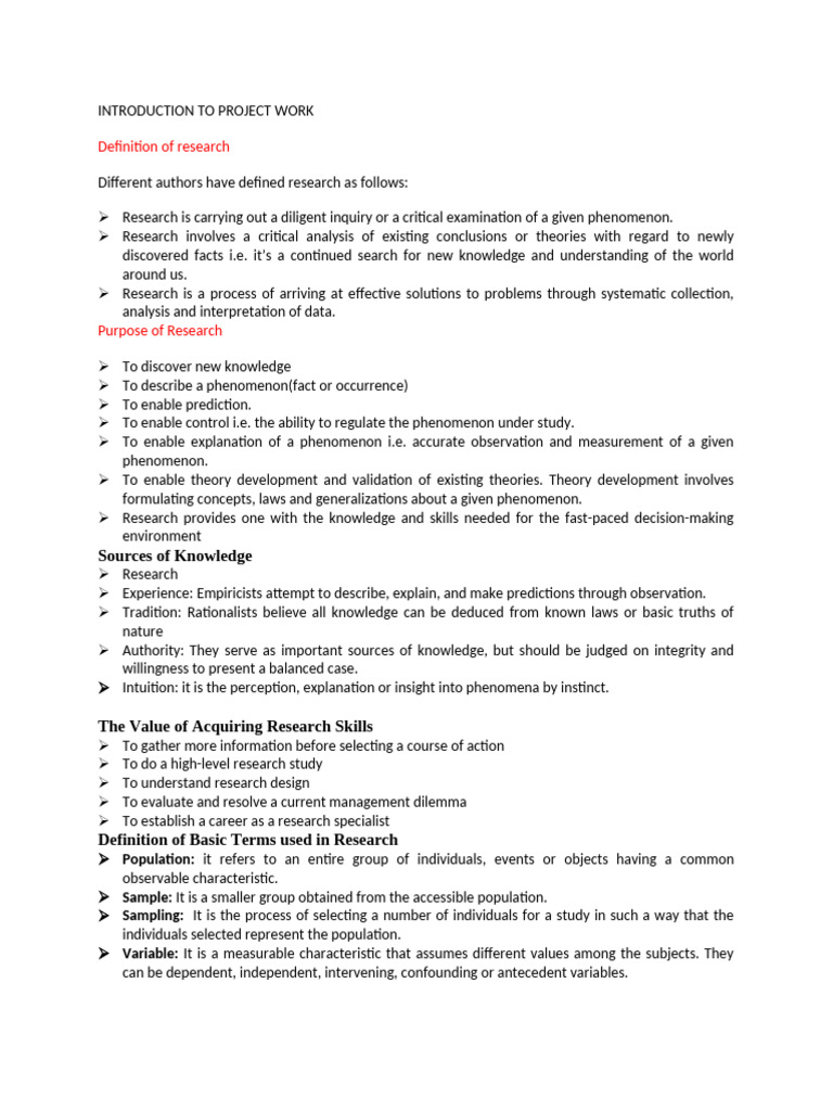 Introduction to Project Work | PDF | Knowledge | Statistics