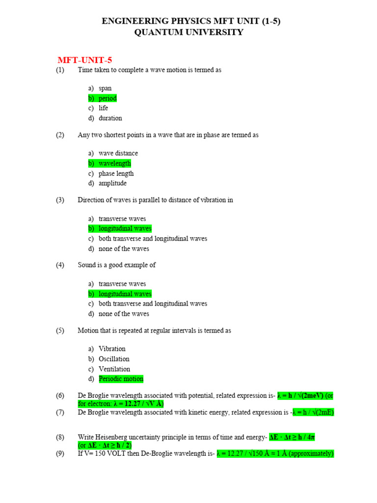 Eng - Physics MFT Unit 1 5 | PDF | Waves | Special Relativity