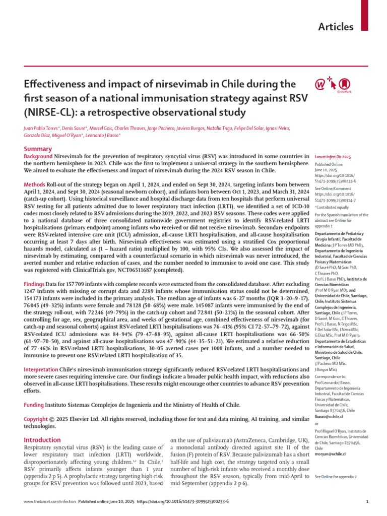 Efectividad e Impacto Nirse Chile Lancet Infect Dis 2025 | PDF ...