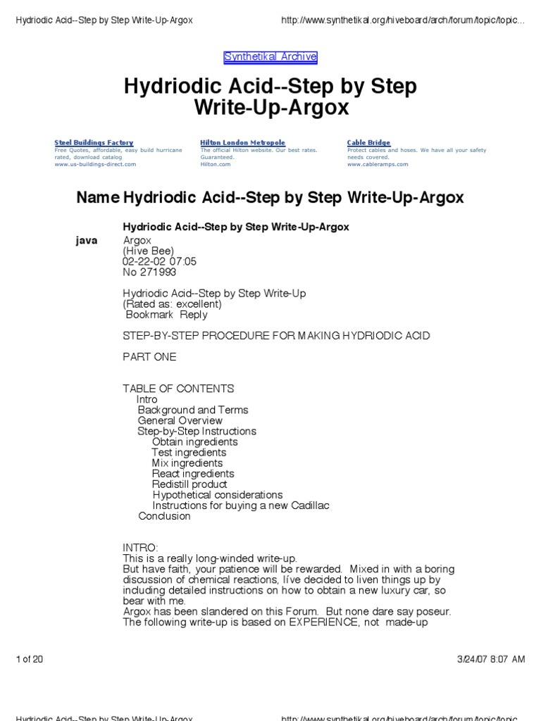 Hydriodic Acid Step by Step Write Up Argox | PDF | Distillation ...