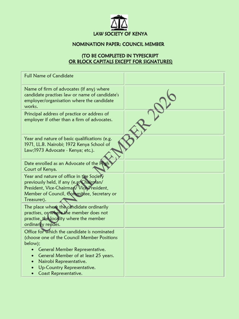 Nomination Paper - Council 2026 | PDF | Advocate | Justice