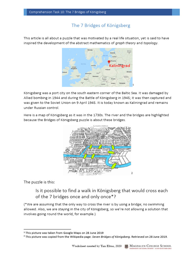 Comp 10 the 7 Bridges of Konigsberg Worksheet | PDF | Theoretical ...