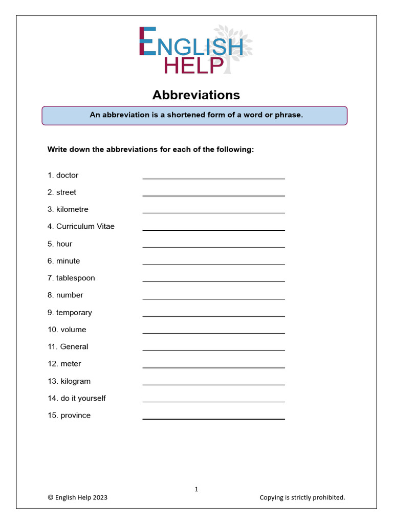 Abbreviations Grade 4 and 5 - 1 | PDF