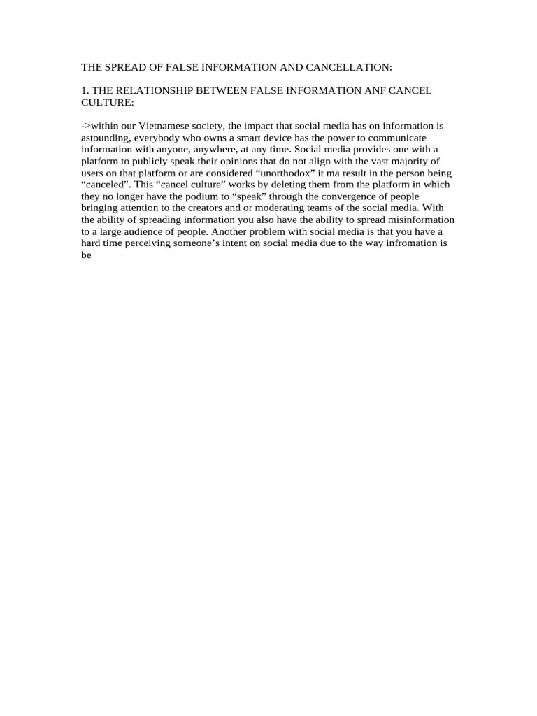 The Spread of False Information and Cancellation | PDF