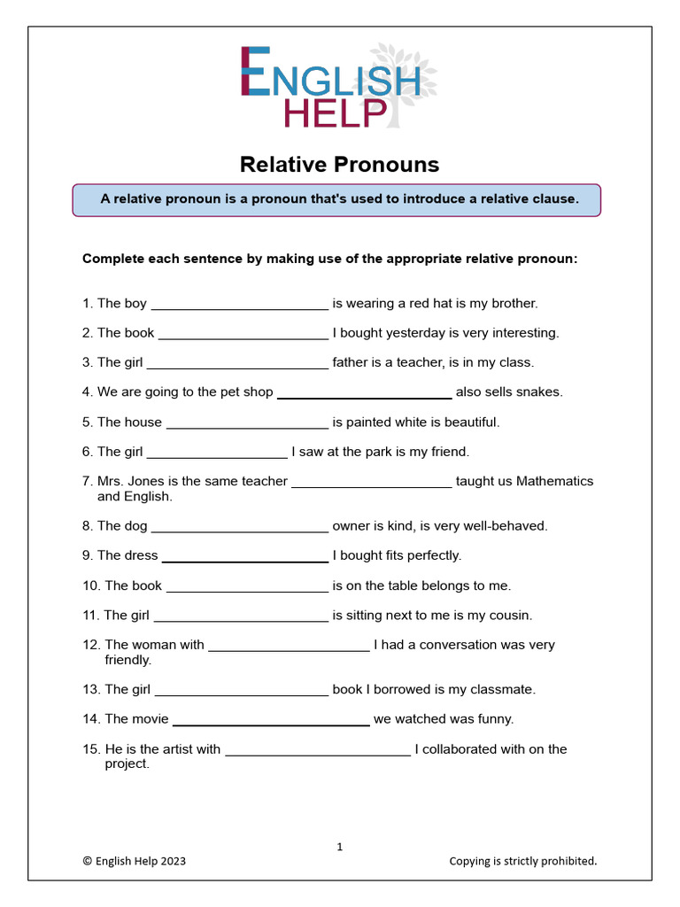 Relative Pronouns Grade 4 and 5 - 1 | PDF