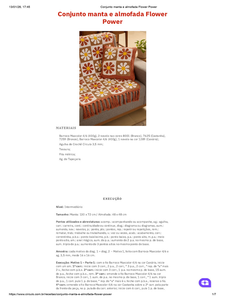 Conjunto manta e almofada Flower Power | PDF