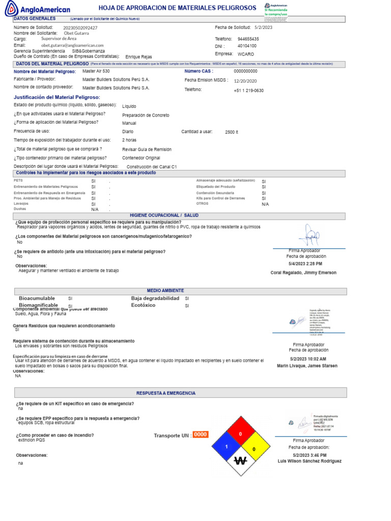 07 MSDS - Master Air 530 - Aprobada 2 | PDF | Agua | Toxicidad