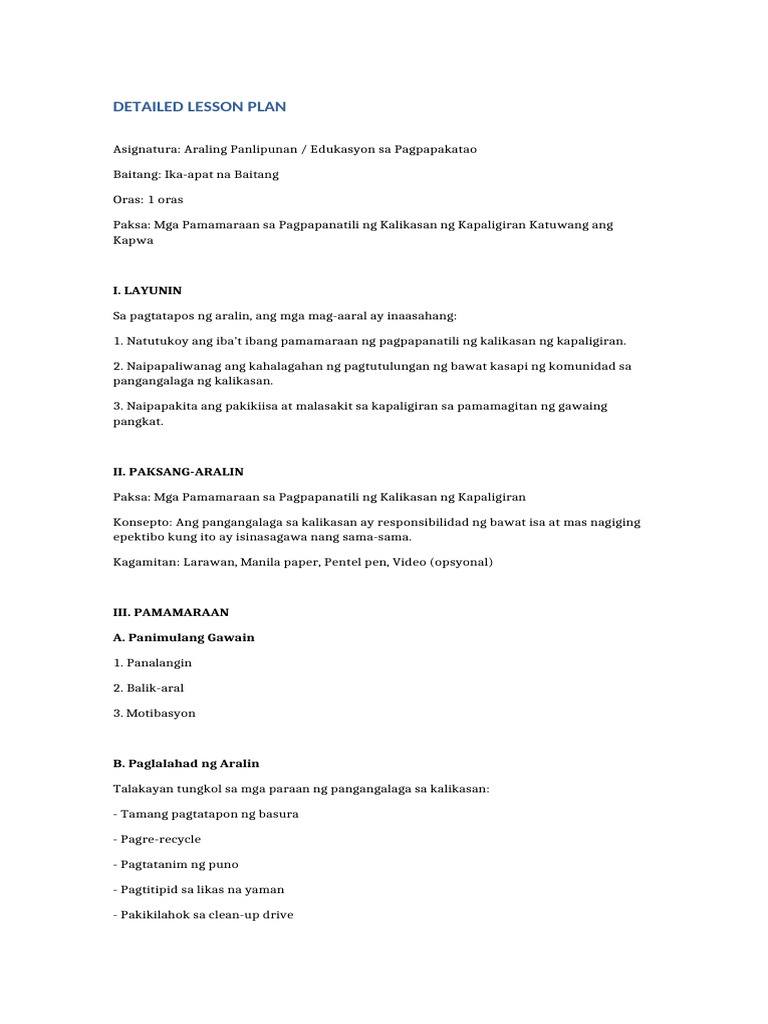 Detailed Lesson Plan Kalikasan | PDF