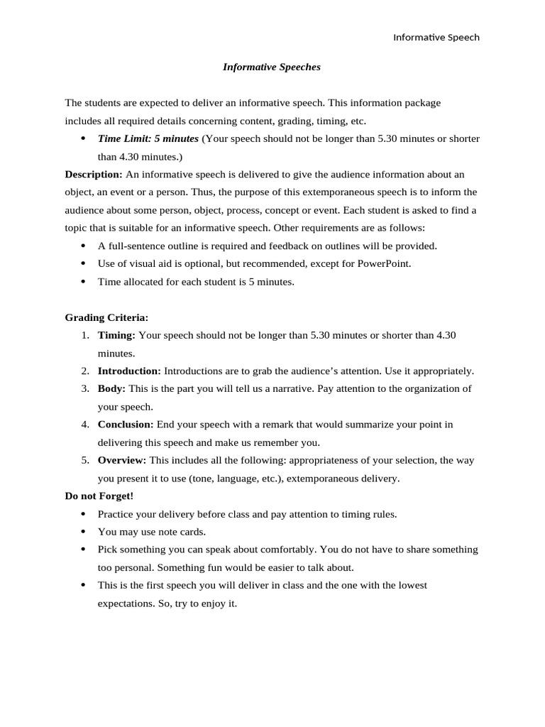 Informative Speech Assignment | PDF