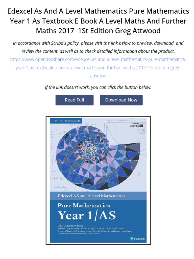 Edexcel AS and A level Mathematics Pure Mathematics Year 1 AS Textbook e book A level Maths and ...