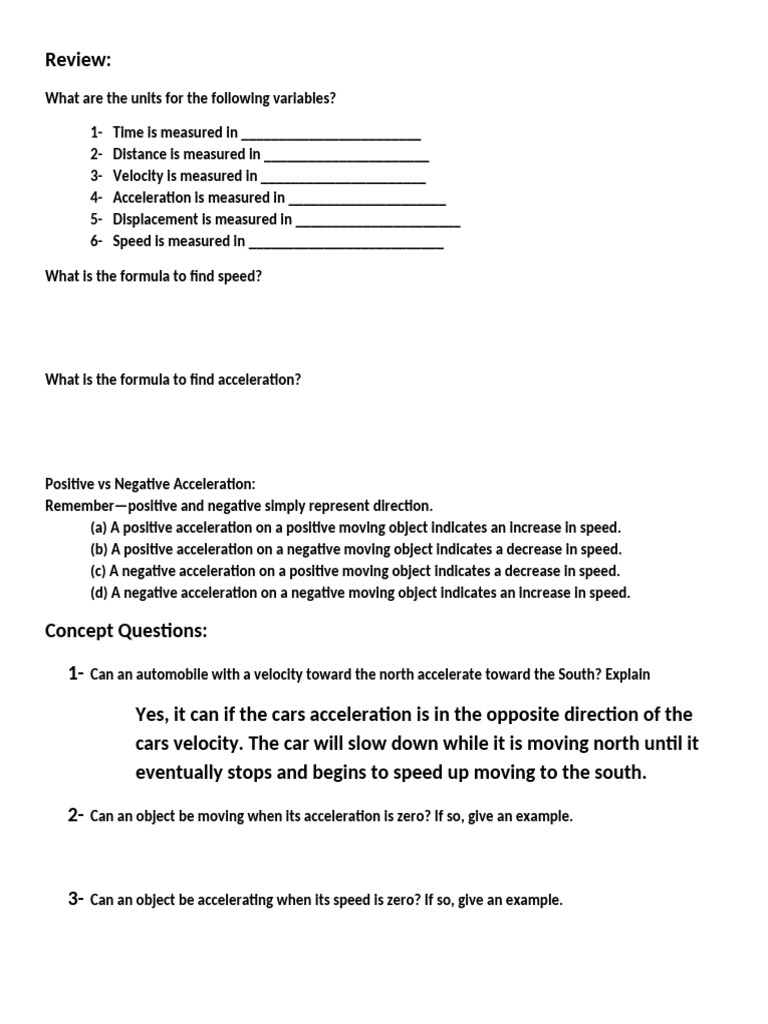 Acceleration Notes 9.6 Complete | PDF | Velocity | Acceleration
