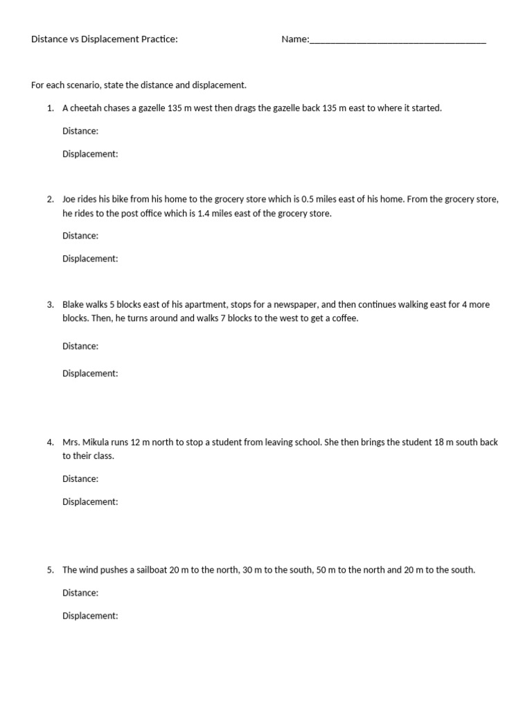 Distance vs Displacement Practice (1) | PDF