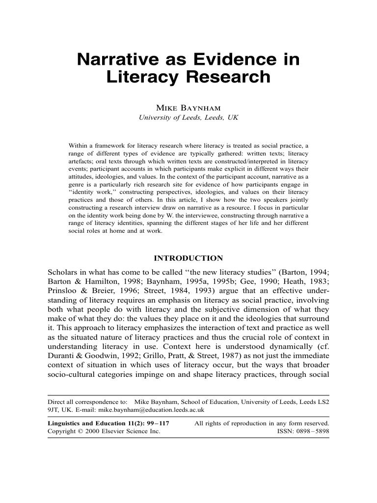 Narrative's Role in Literacy Research | PDF | Narrative | Literacy