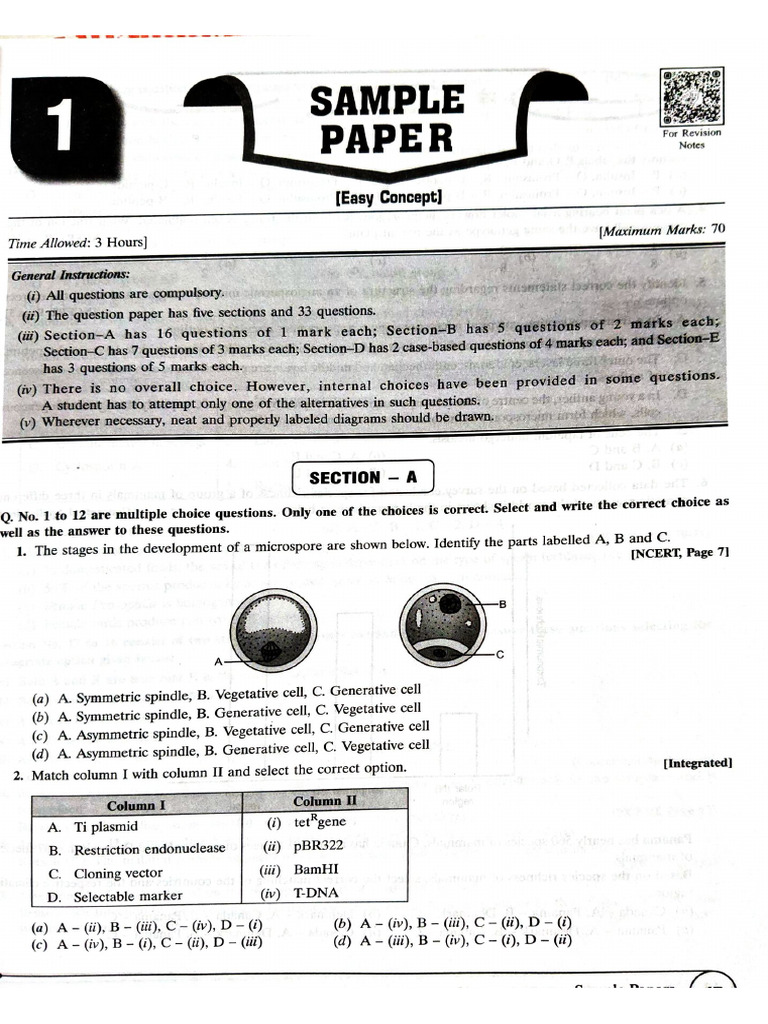Biology Sample Paper Together With | PDF