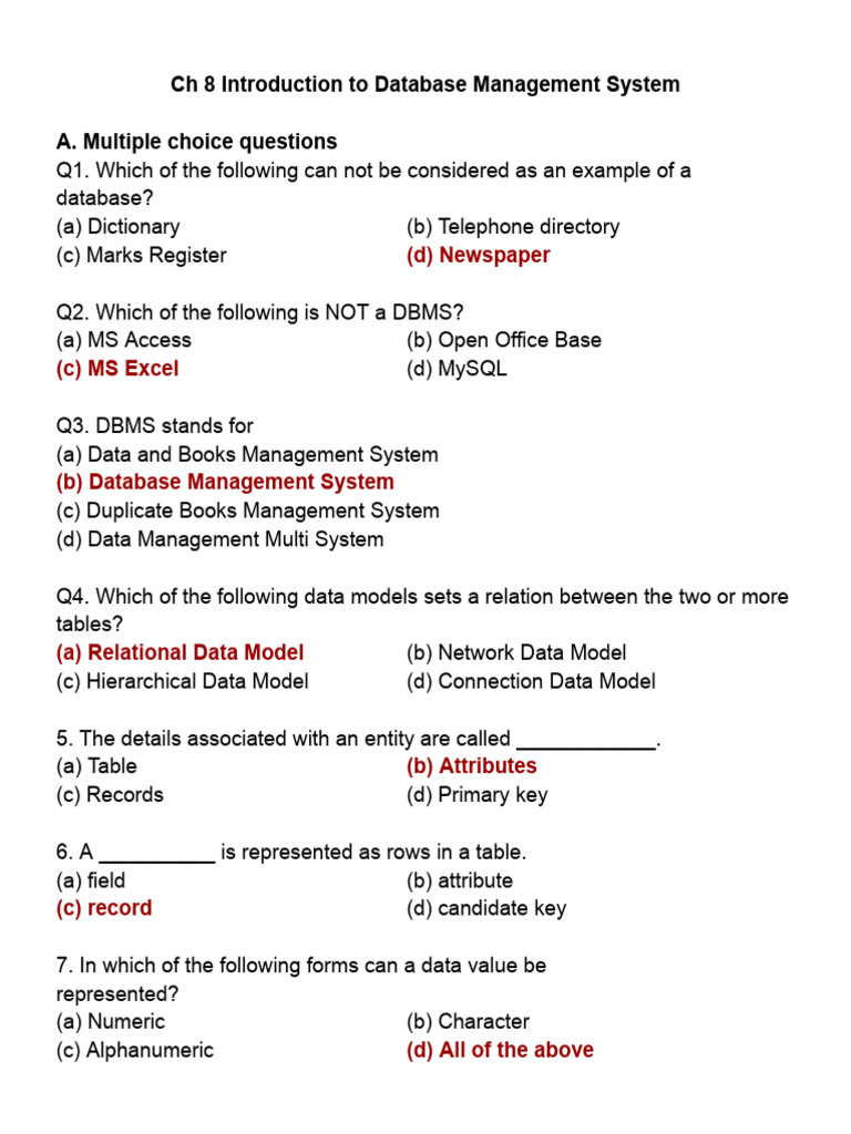 Database Management System Quiz | PDF | Databases | Data Type