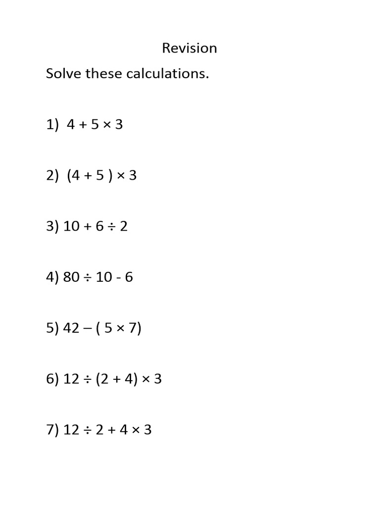 Math Calculation Revision Exercises | PDF