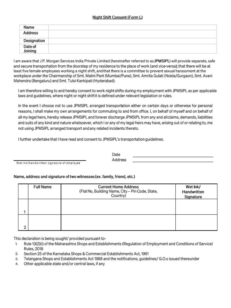 Night Shift Consent Form L | PDF