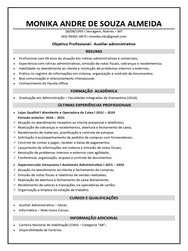 Curriculo Monika Andre Souza Almeida | PDF
