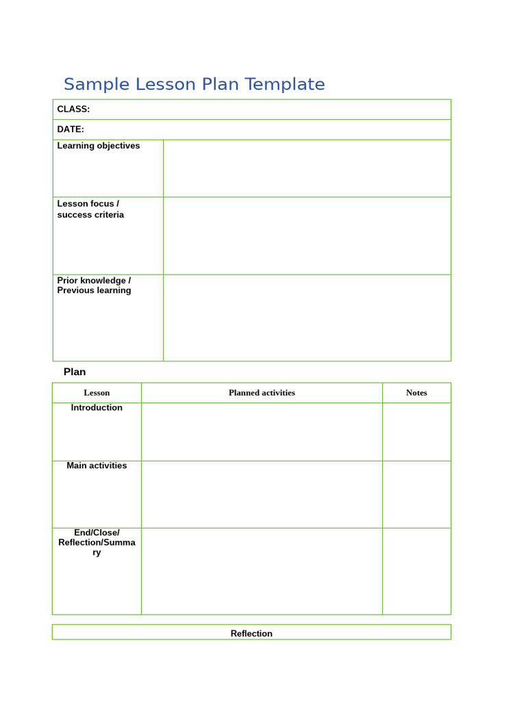 Sample Lesson Plan Template | PDF