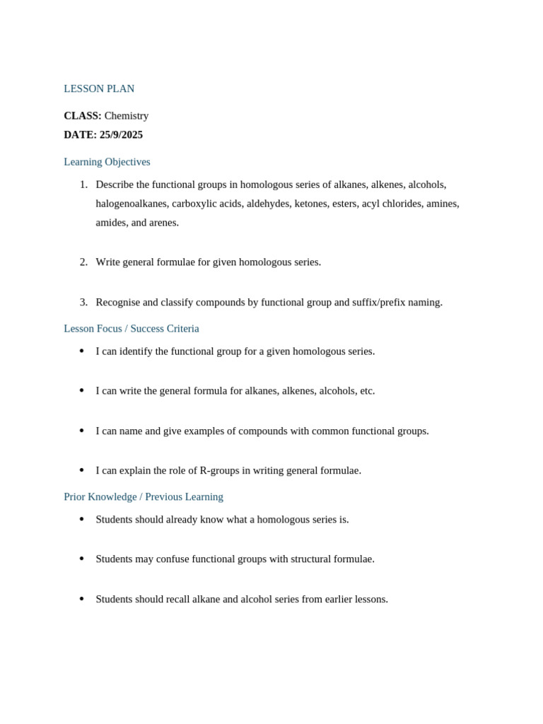 Lesson Plan 7 Summary of Homologous Series | PDF | Functional Group ...