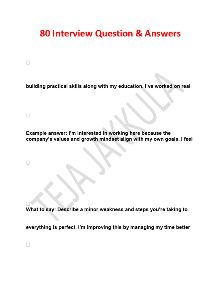 Essential Interview Q&A Guide | PDF | Time Management | Professional Skills