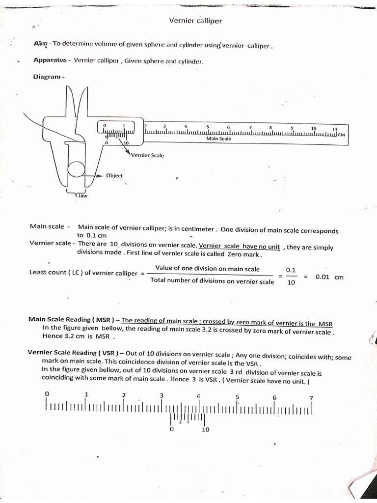 Physics Practical Chart Vernier Calliper | PDF