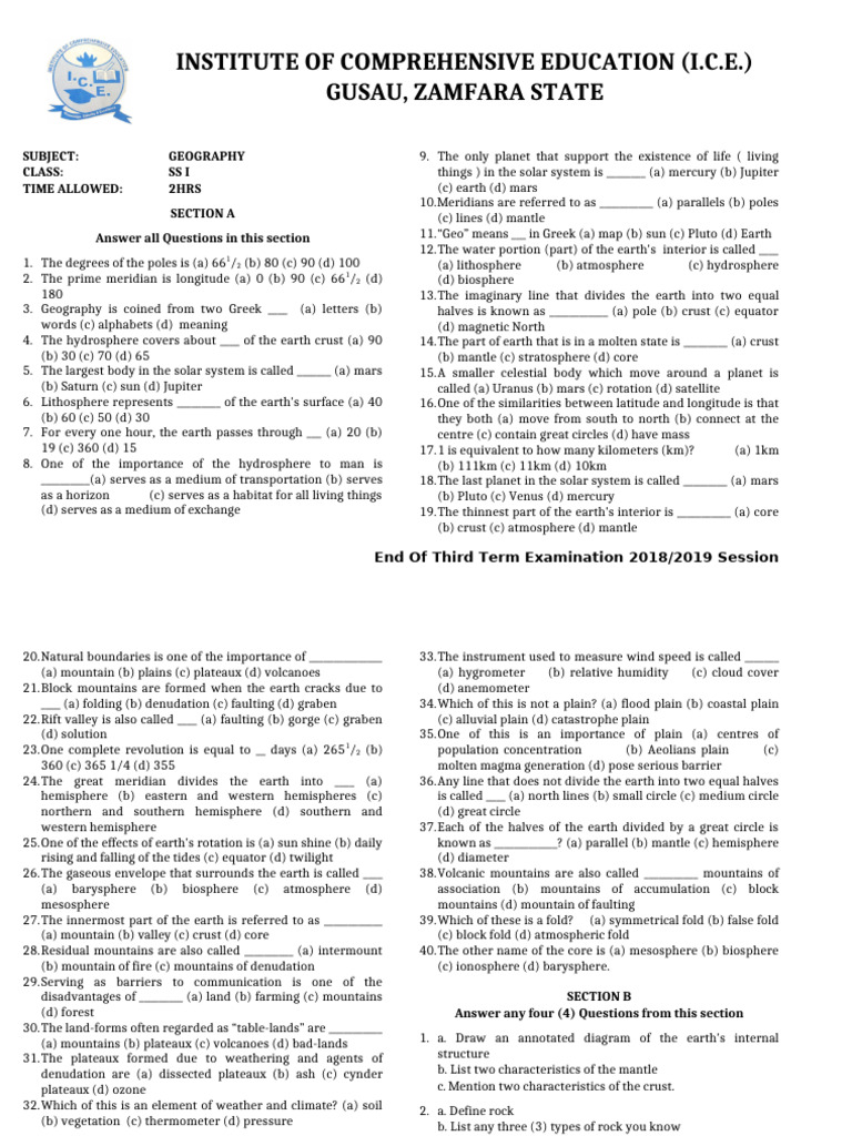 Geography Ss1 | PDF | Earth | Mountains