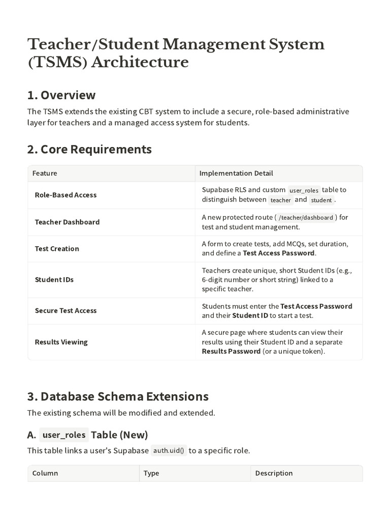 Teacher Student Management System (TSMS) Architect | PDF | Password ...