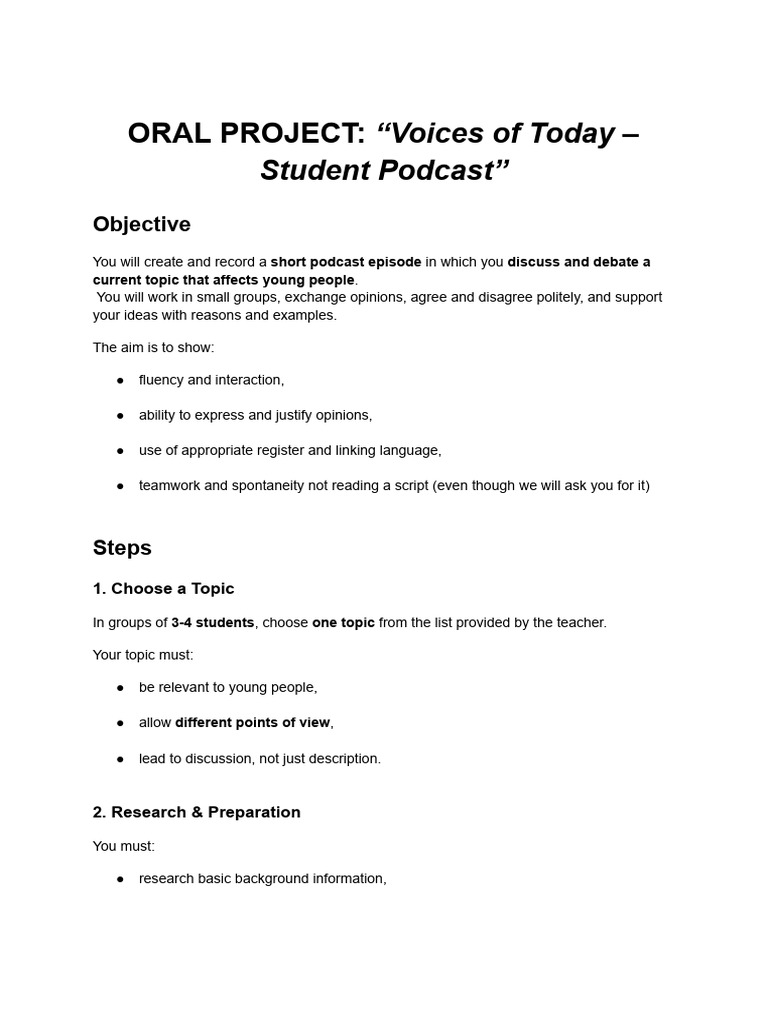 Student Podcast Project Guidelines | PDF | Social Media | Popular ...