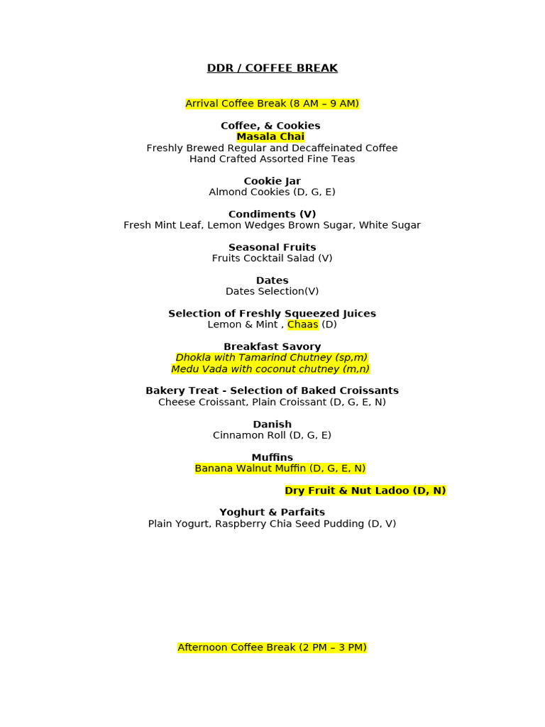 Indian-Inspired Coffee Break Menus | PDF