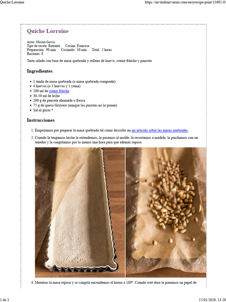 Receta Quiche Lorraine | PDF | Cocina europea | Cocina