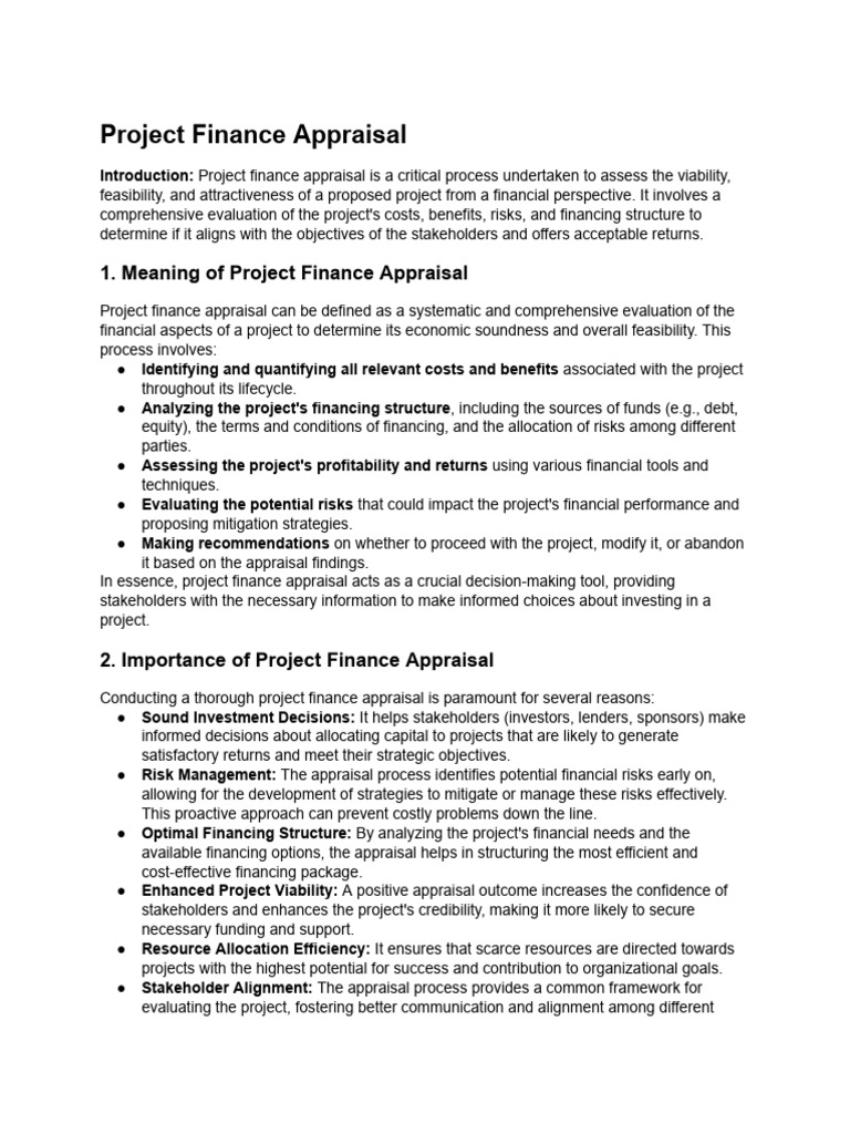 Project Finance Appraisal Guide | PDF | Net Present Value | Internal ...