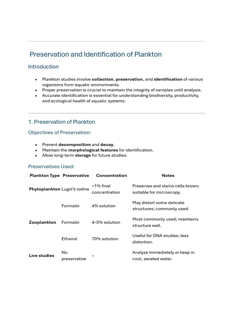 Plankton Preservation and Identification Guide | PDF | Plankton ...