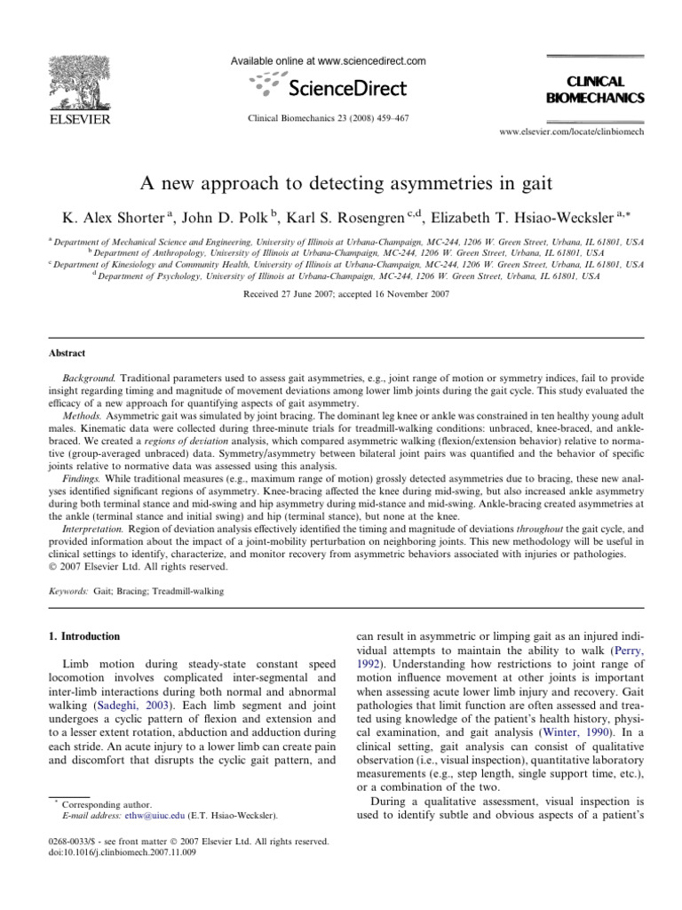 A New Approach To Detecting Asymmetries in Gait. Clinical Biomechanics ...